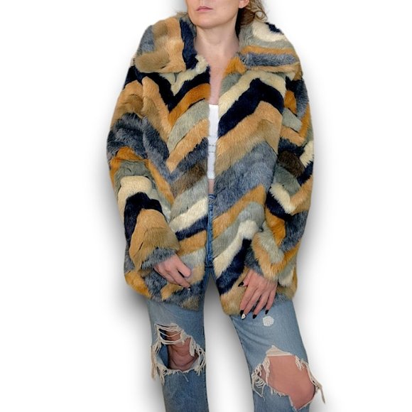 Vintage | Jackets & Coats | Vintage Ombre Chevron Faux Fur Coat | Poshmark